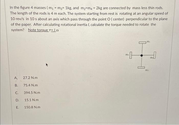 Solved In the figure 4 masses (m1=m3=1 kg, and m2=m4=2 kg | Chegg.com