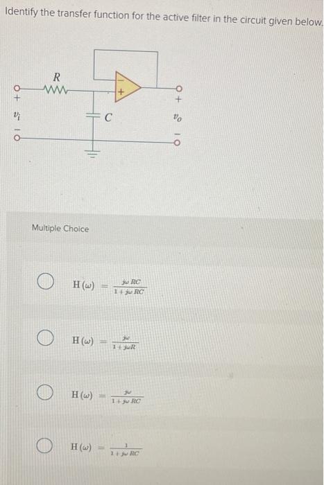 Solved Identify the transfer function for the active filter | Chegg.com