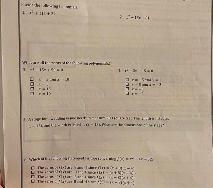 Solved Factor the following trinomials. 1. x² + 11x + 24 | Chegg.com