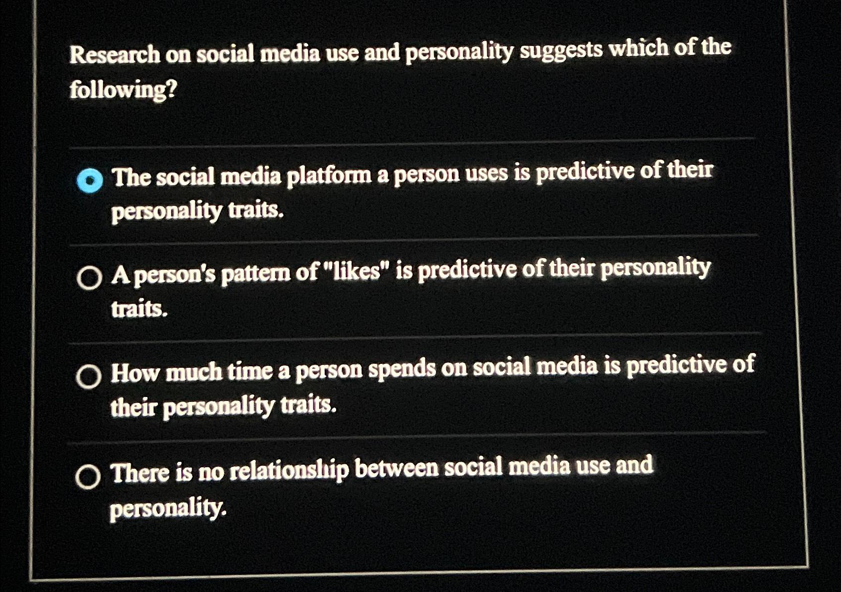 Solved Research on social media use and personality suggests | Chegg.com