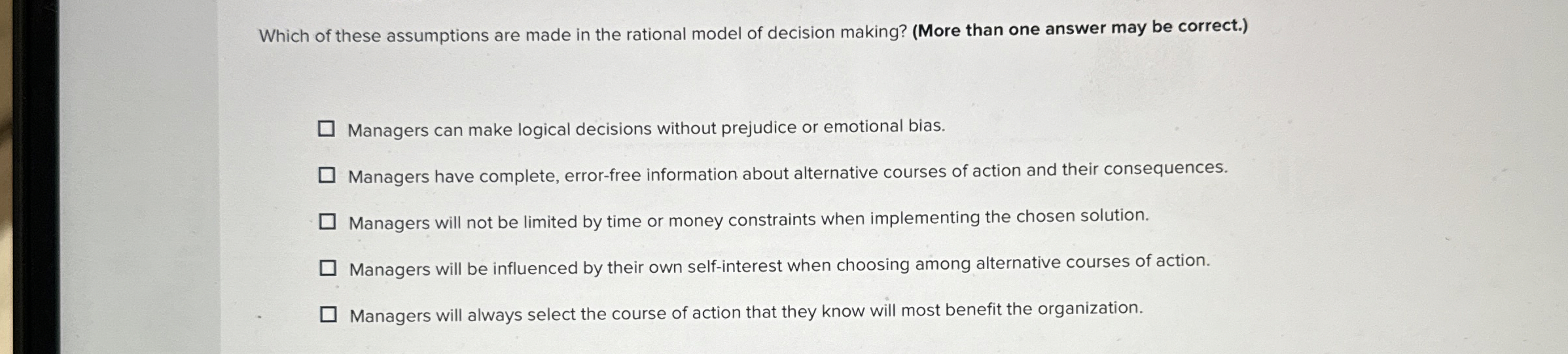 Solved Which of these assumptions are made in the rational | Chegg.com