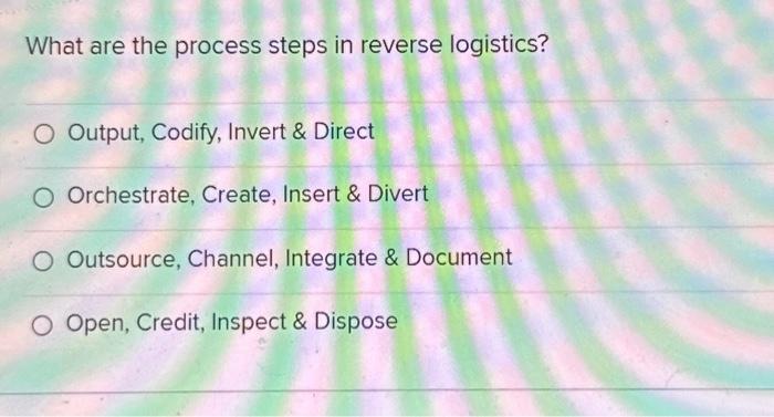 Solved What are the process steps in reverse logistics? | Chegg.com