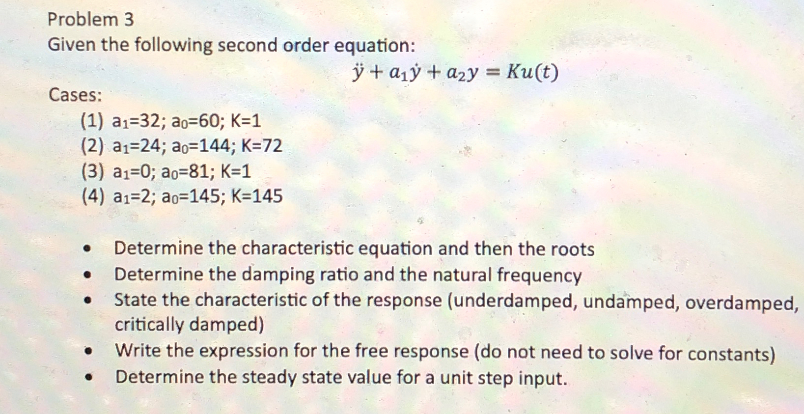 Solved Problem 3Given the following second order | Chegg.com