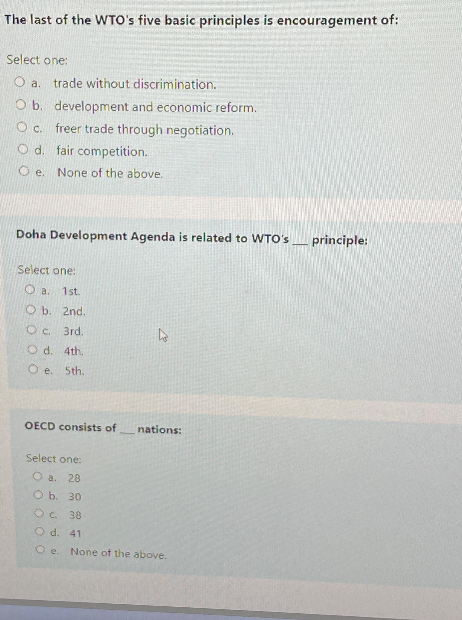 Solved The last of the WTO's five basic principles is | Chegg.com