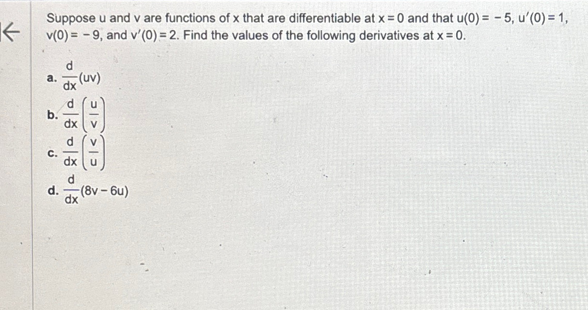 Solved Suppose u ﻿and v ﻿are functions of x ﻿that are | Chegg.com