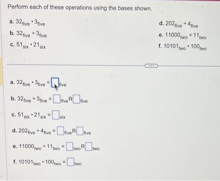 Perform each of these operations using the bases | Chegg.com