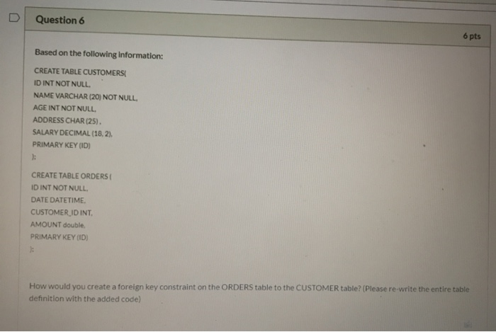 Solved Question 6 6 pts Based on the following information: | Chegg.com