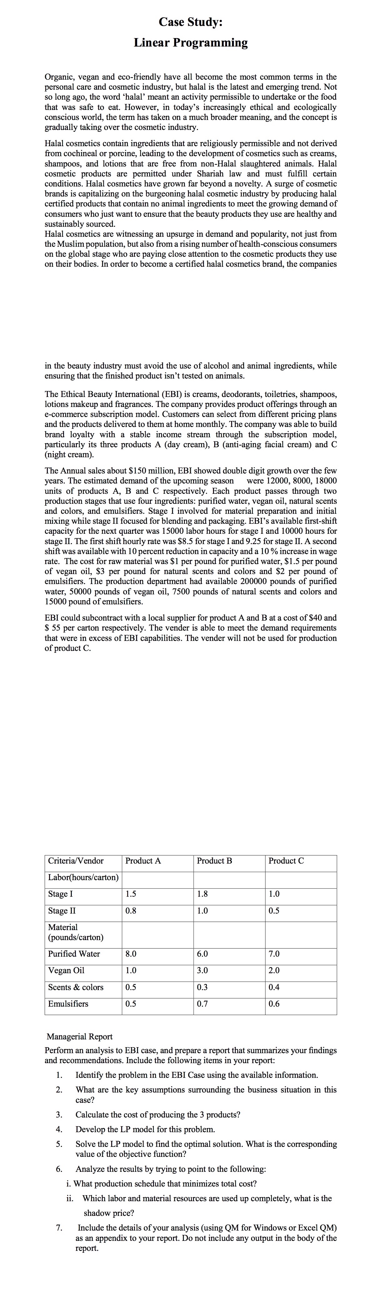 Solved Case Study:Linear ProgrammingOrganic, vegan and | Chegg.com