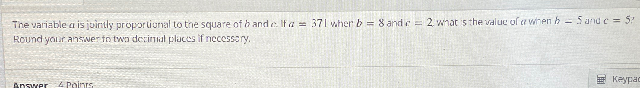Solved The variable a ﻿is jointly proportional to the square | Chegg.com