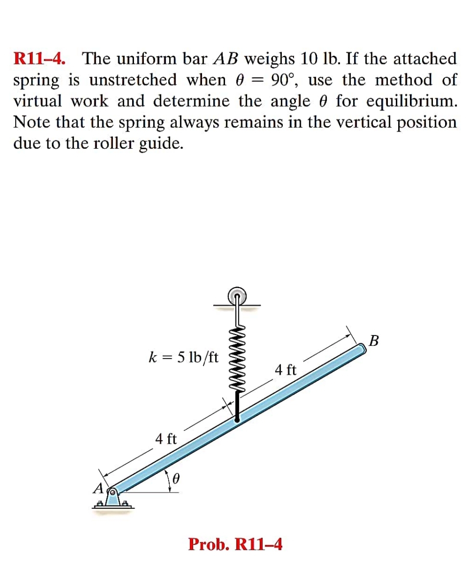 Solved R11-4. ﻿The uniform bar AB ﻿weighs 10lb. ﻿If the | Chegg.com