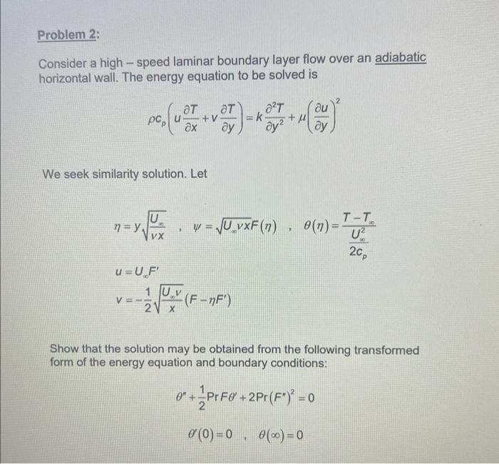 Solved Consider a high - speed laminar boundary layer flow | Chegg.com