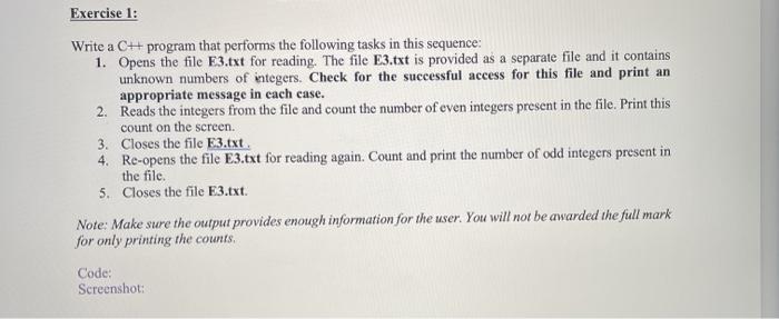 Solved Exercise 1: Write a C++ program that performs the | Chegg.com
