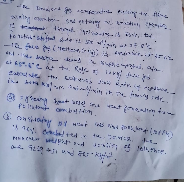 Solved the Desired gus temperature exiting the fiame mixiny | Chegg.com