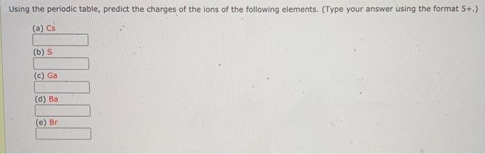 Solved Using the periodic table, predict the charges of the | Chegg.com