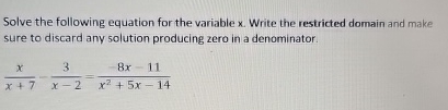 Solved Solve the following equation for the variable x. | Chegg.com