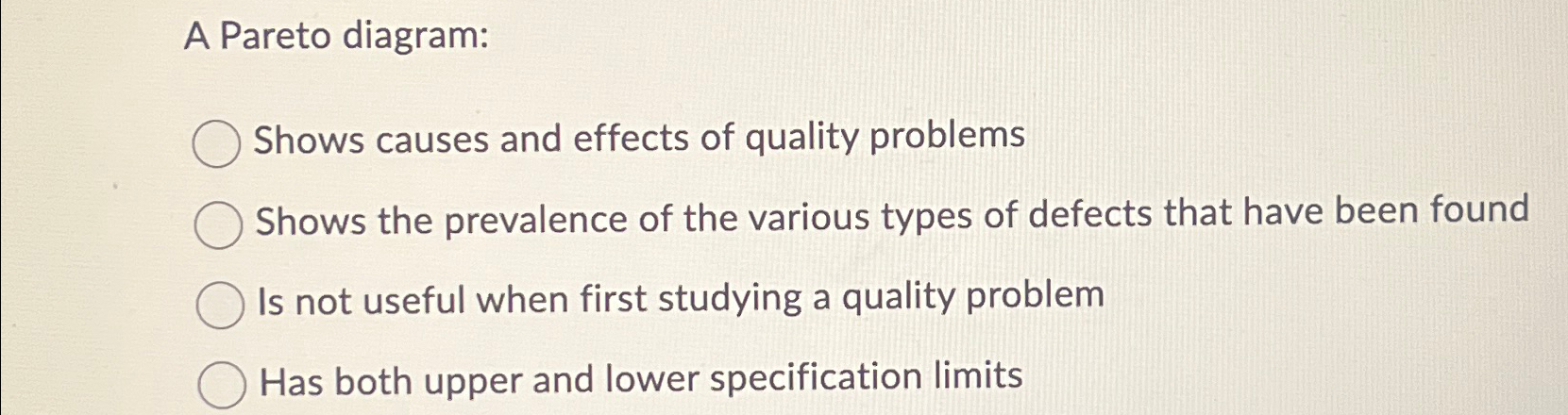 Solved A Pareto diagram:Shows causes and effects of quality | Chegg.com