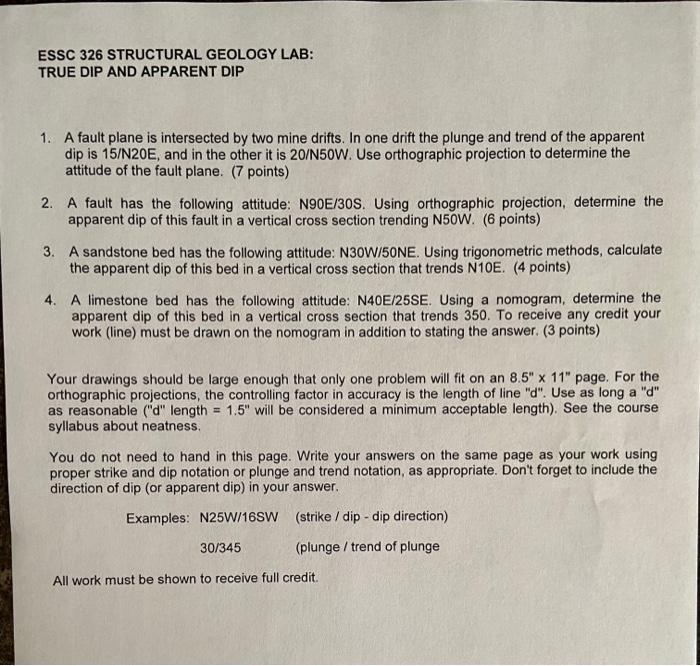 ESSC 326 STRUCTURAL GEOLOGY LAB: TRUE DIP AND | Chegg.com