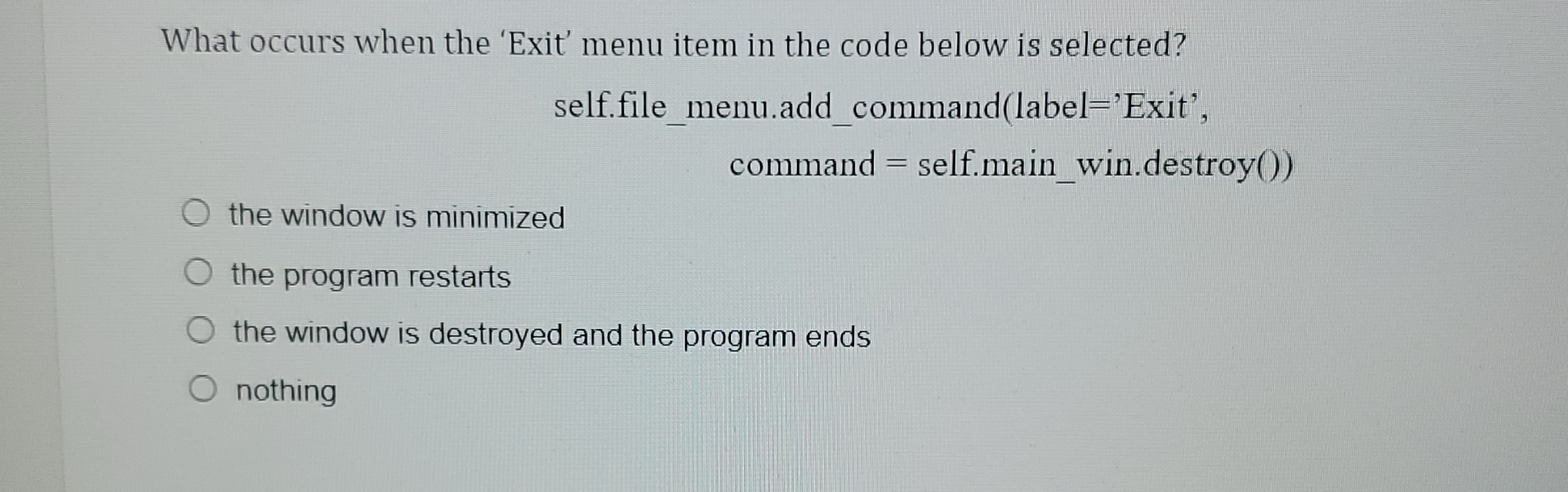 Solved What occurs when the 'Exit' menu item in the code | Chegg.com