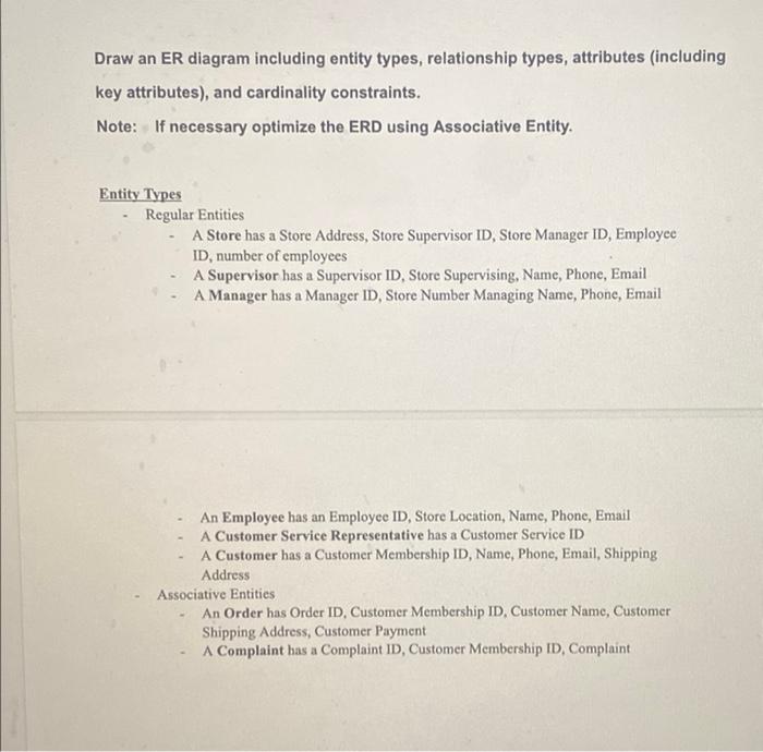 Solved Draw an ER diagram including entity types, | Chegg.com