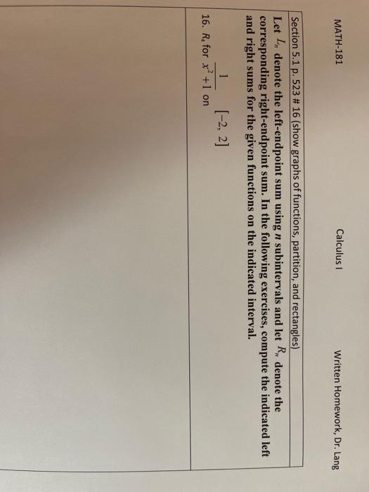 Solved MATH-181 Calculus Written Homework, Dr. Lang Section | Chegg.com