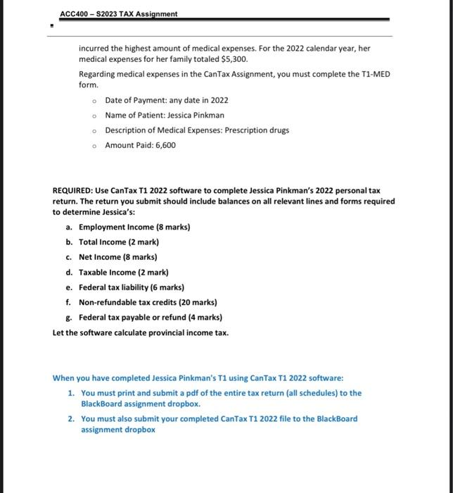 Solved ACC400 CanTax Assignment Personal Tax Return T1 2022 | Chegg.com