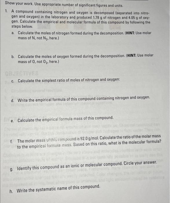 Solved Show your work. Use appropriate number of significant | Chegg.com
