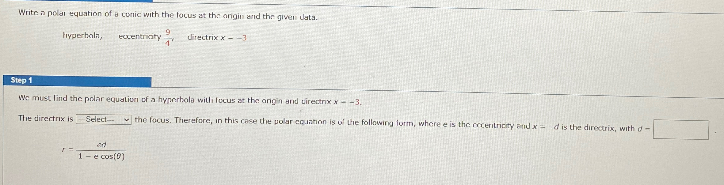 Solved Write a polar equation of a conic with the focus at | Chegg.com