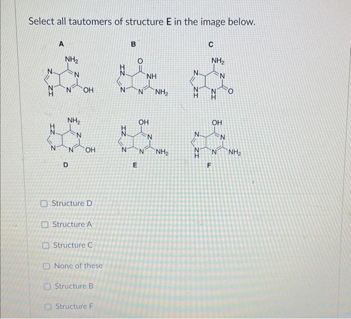 Solved Select all tautomers of structure E in the image | Chegg.com