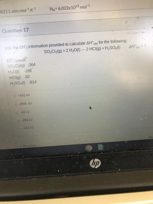 Solved 821 Latm mol. 1 NA=6.022x1023 mol 1 Question 17 Use | Chegg.com
