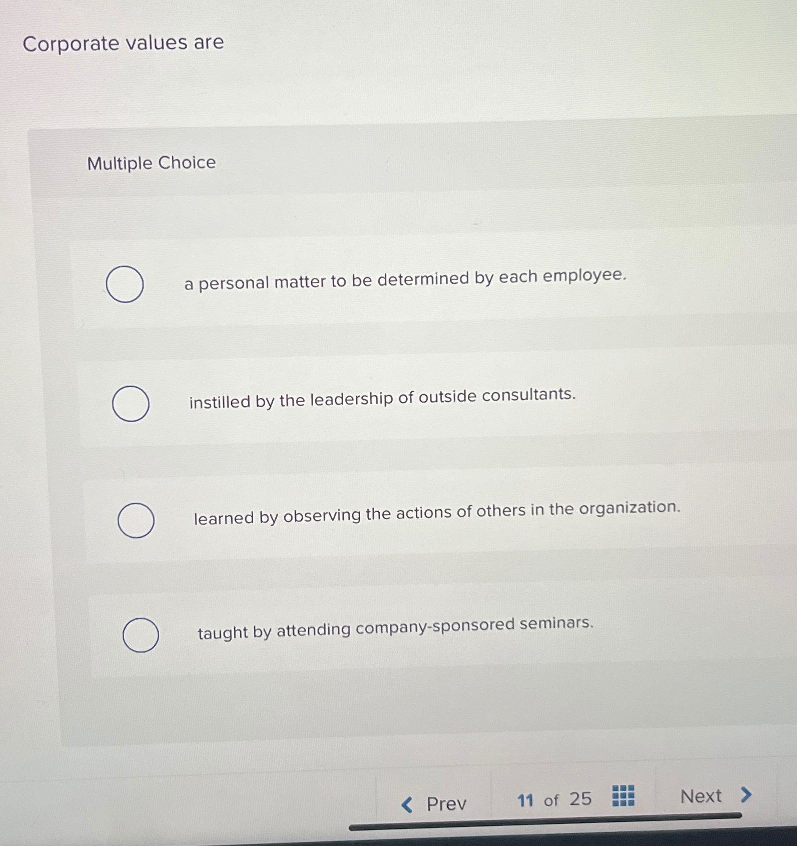 Solved Corporate values areMultiple Choicea personal matter | Chegg.com