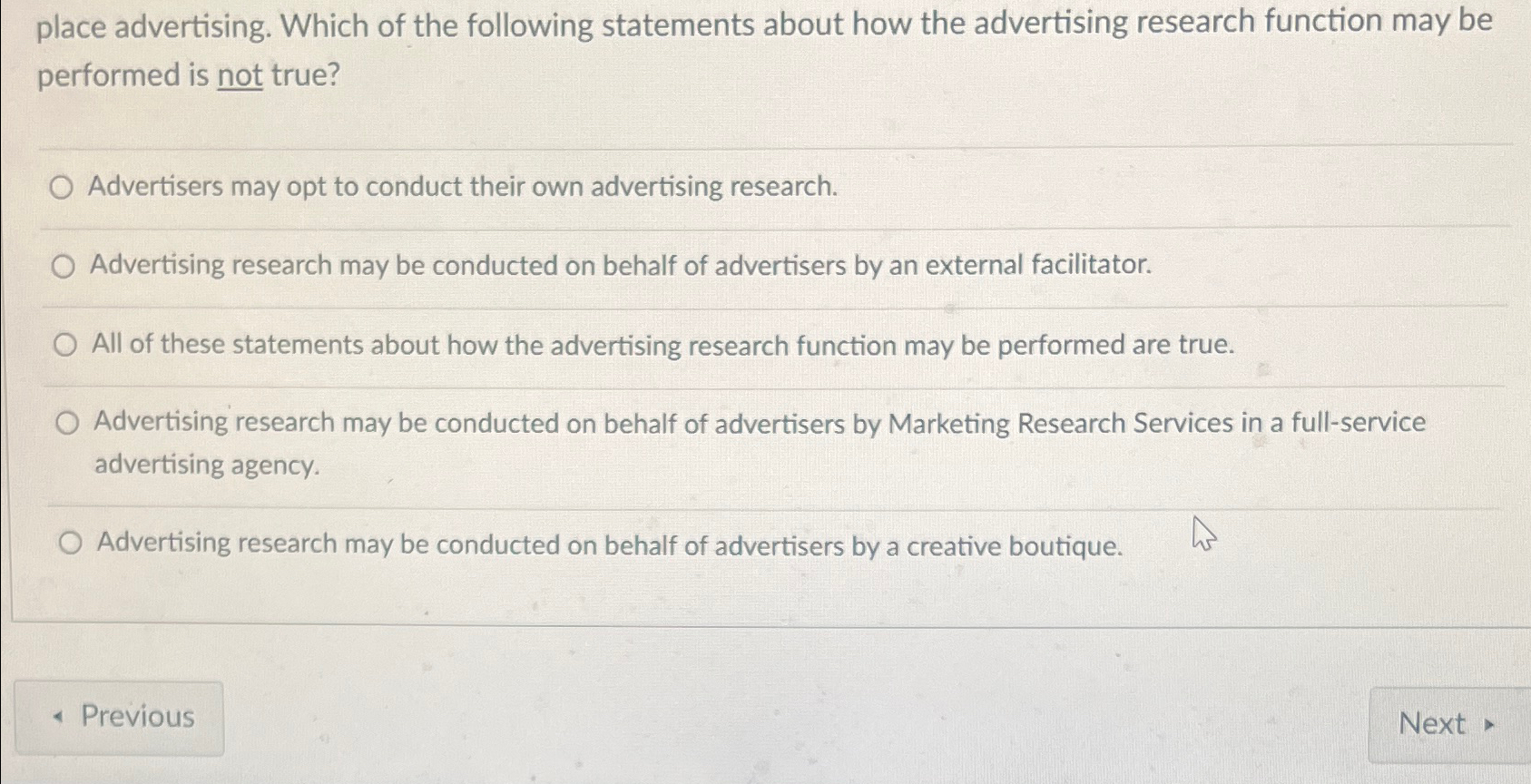 Solved place advertising. Which of the following statements | Chegg.com