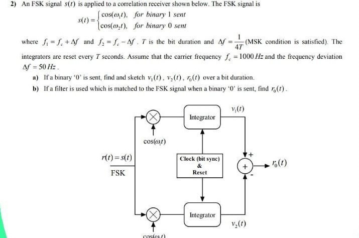 An FSK signal s(t) ﻿is applied to a correlation | Chegg.com