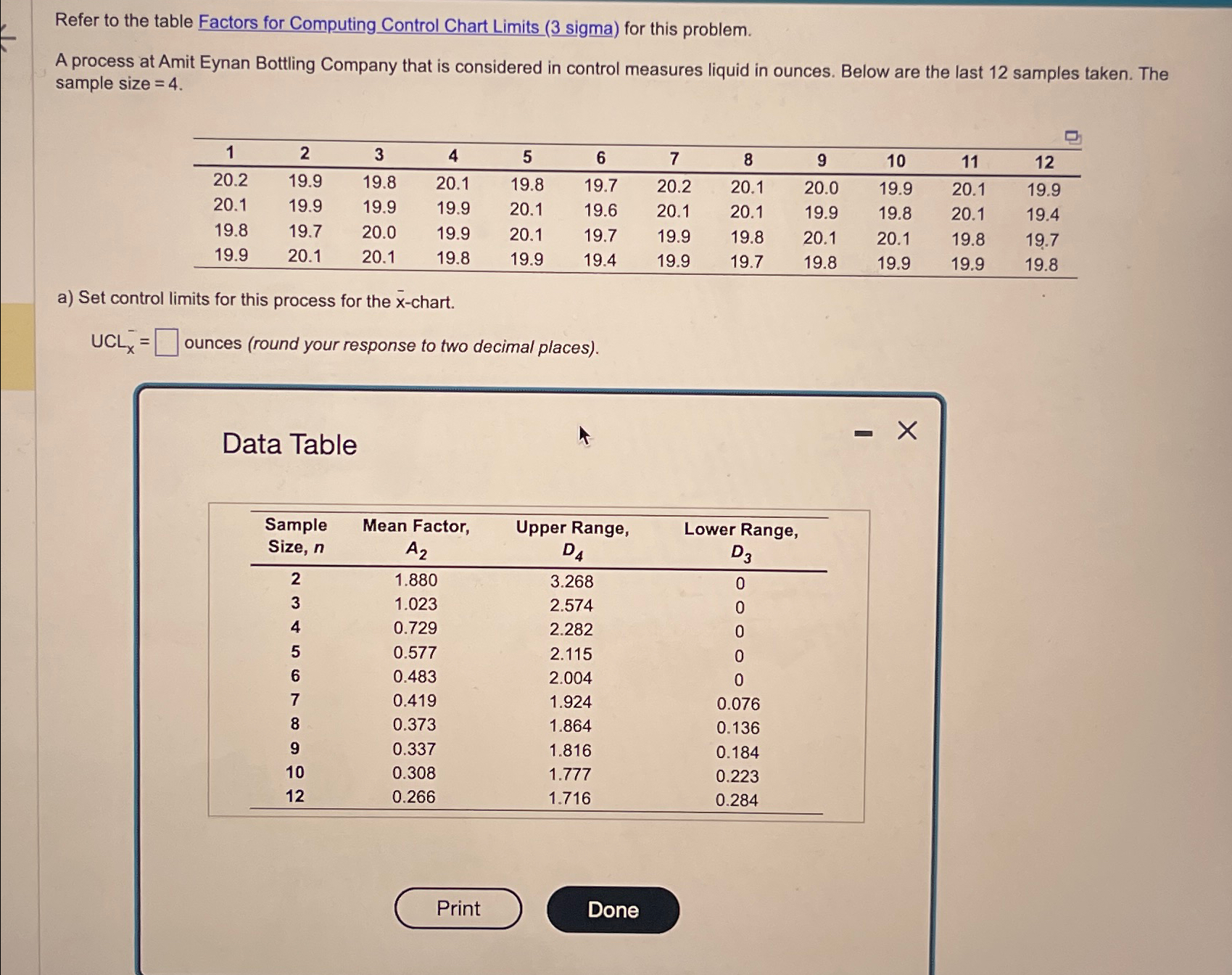 Solved Refer to the table Factors for Computing Control | Chegg.com