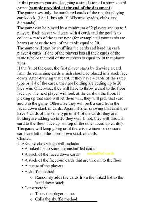 Solved In this program you are designing a simulation of a | Chegg.com