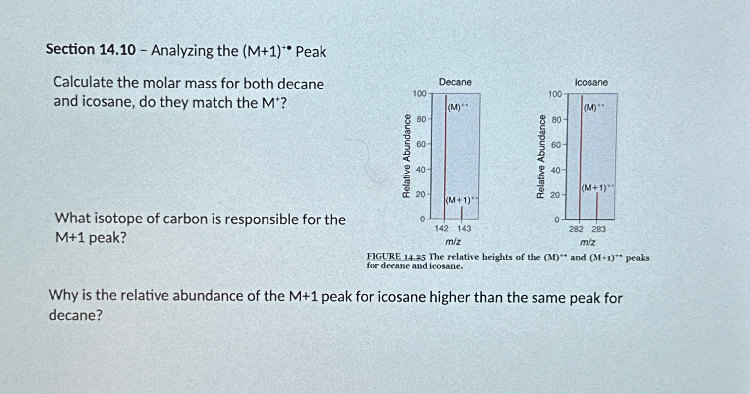 Solved Section 14.10 - ﻿Analyzing the (M+1)+* ﻿PeakCalculate | Chegg.com