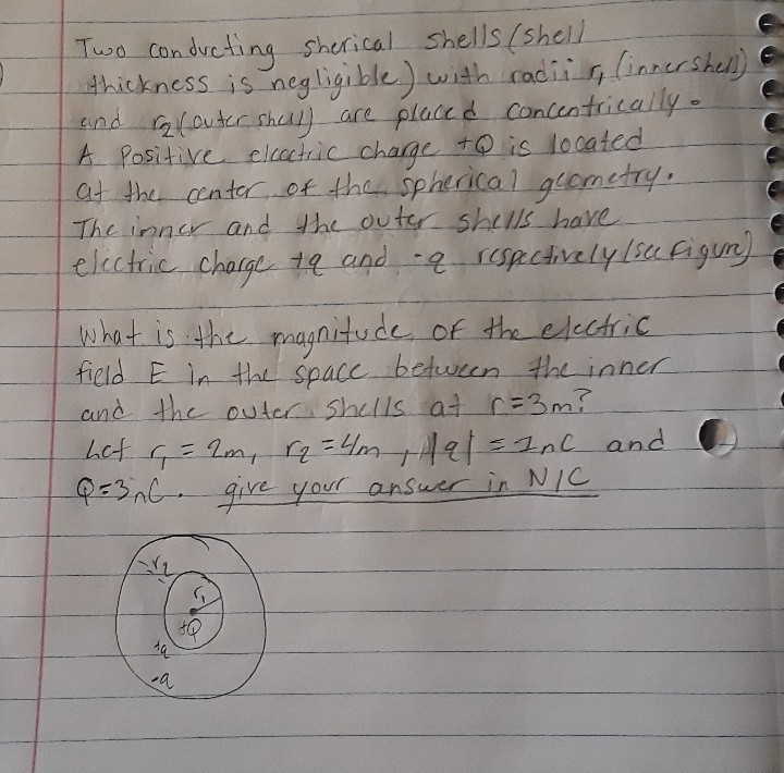 Solved Two conducting sherical Shells (shell thickness is | Chegg.com