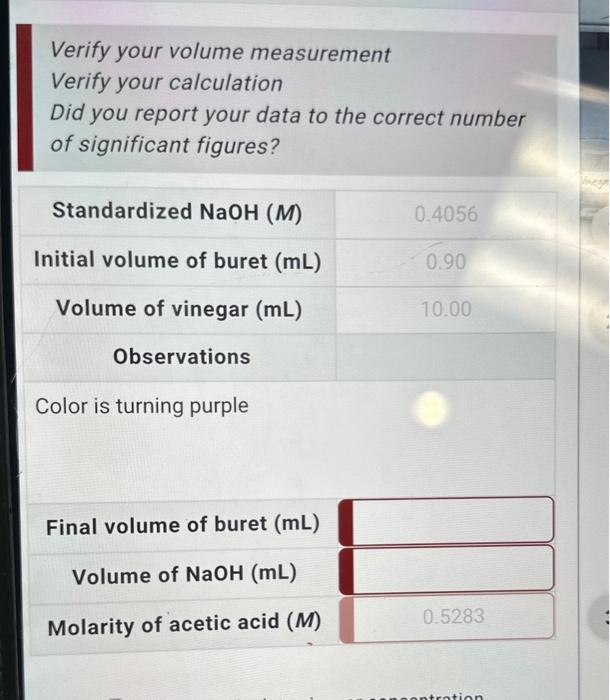 Solved i need help finding the final vloume of buret , | Chegg.com