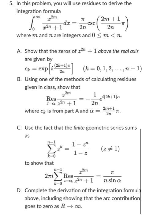 Solved 5. In this problem, you will use residues to derive | Chegg.com