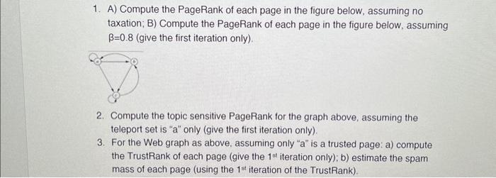 Solved 1. A) Compute the PageRank of each page in the figure | Chegg.com Solved 1. A) Compute the PageRank of each page in the figure | Chegg.com