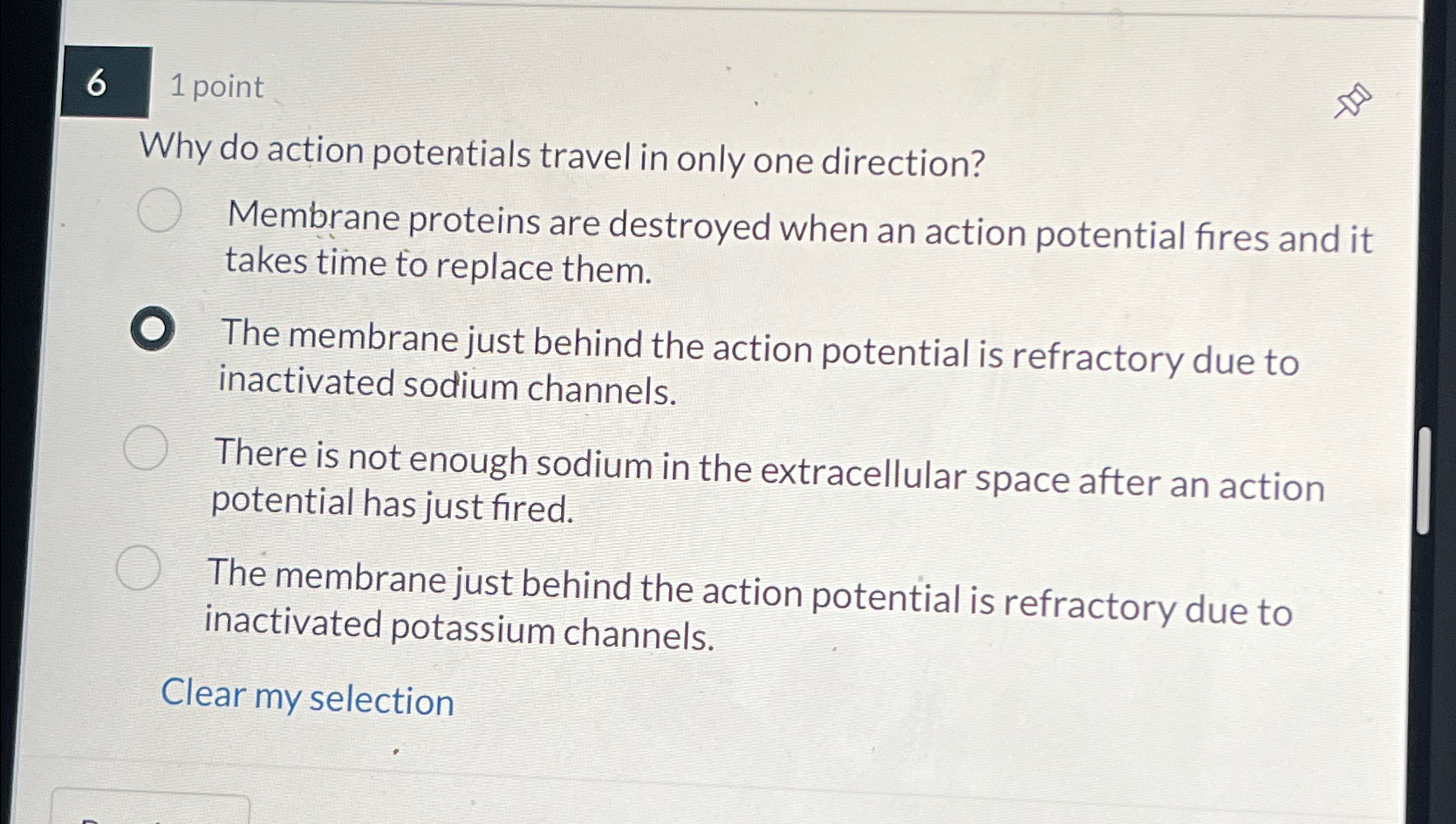 Solved 61 ﻿pointWhy do action potentials travel in only one | Chegg.com