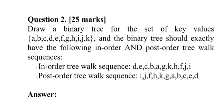 Solved Question 2. [25 ﻿marks]Draw a binary tree for the set | Chegg.com