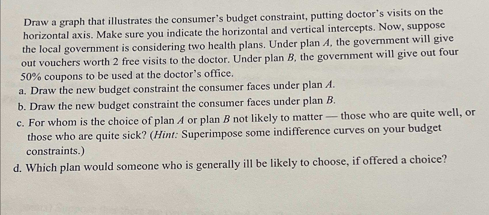 Solved Draw a graph that illustrates the consumer's budget | Chegg.com