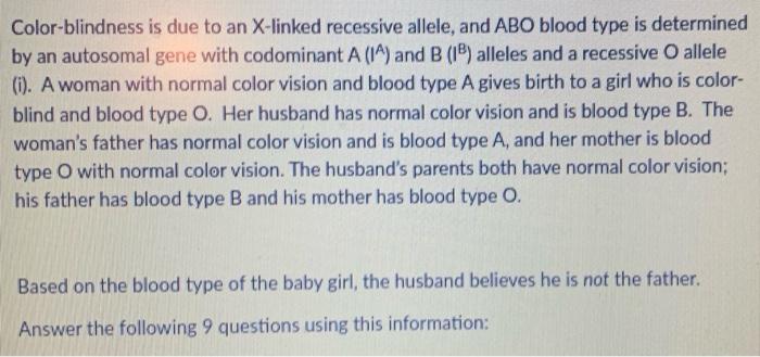 Solved Color-blindness is due to an X-linked recessive | Chegg.com