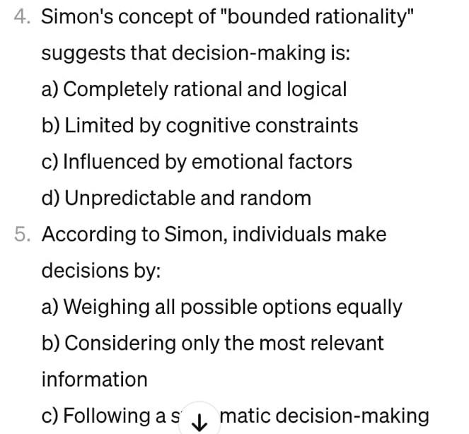 Solved Simon's concept of "bounded rationality" suggests | Chegg.com
