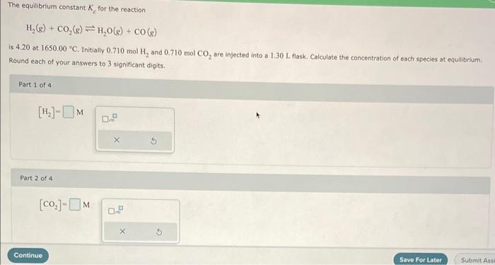 Solved The equilibrium constant Kc for the reaction H2( | Chegg.com