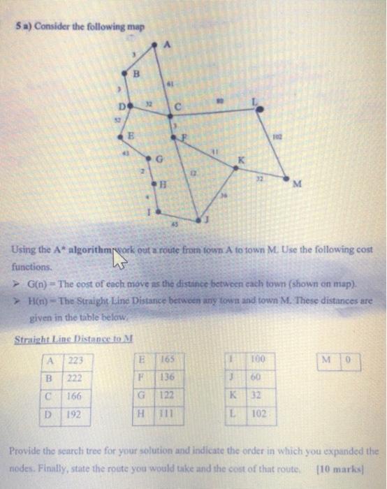 Solved 5 a) Consider the following map Using the A∗ | Chegg.com