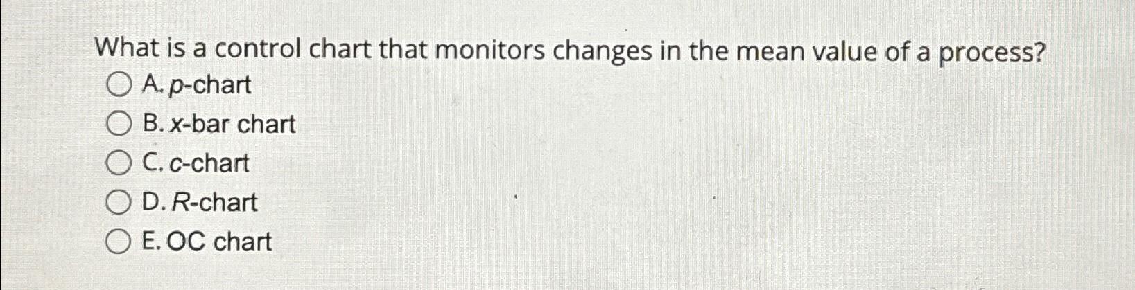 Solved What is a control chart that monitors changes in the | Chegg.com