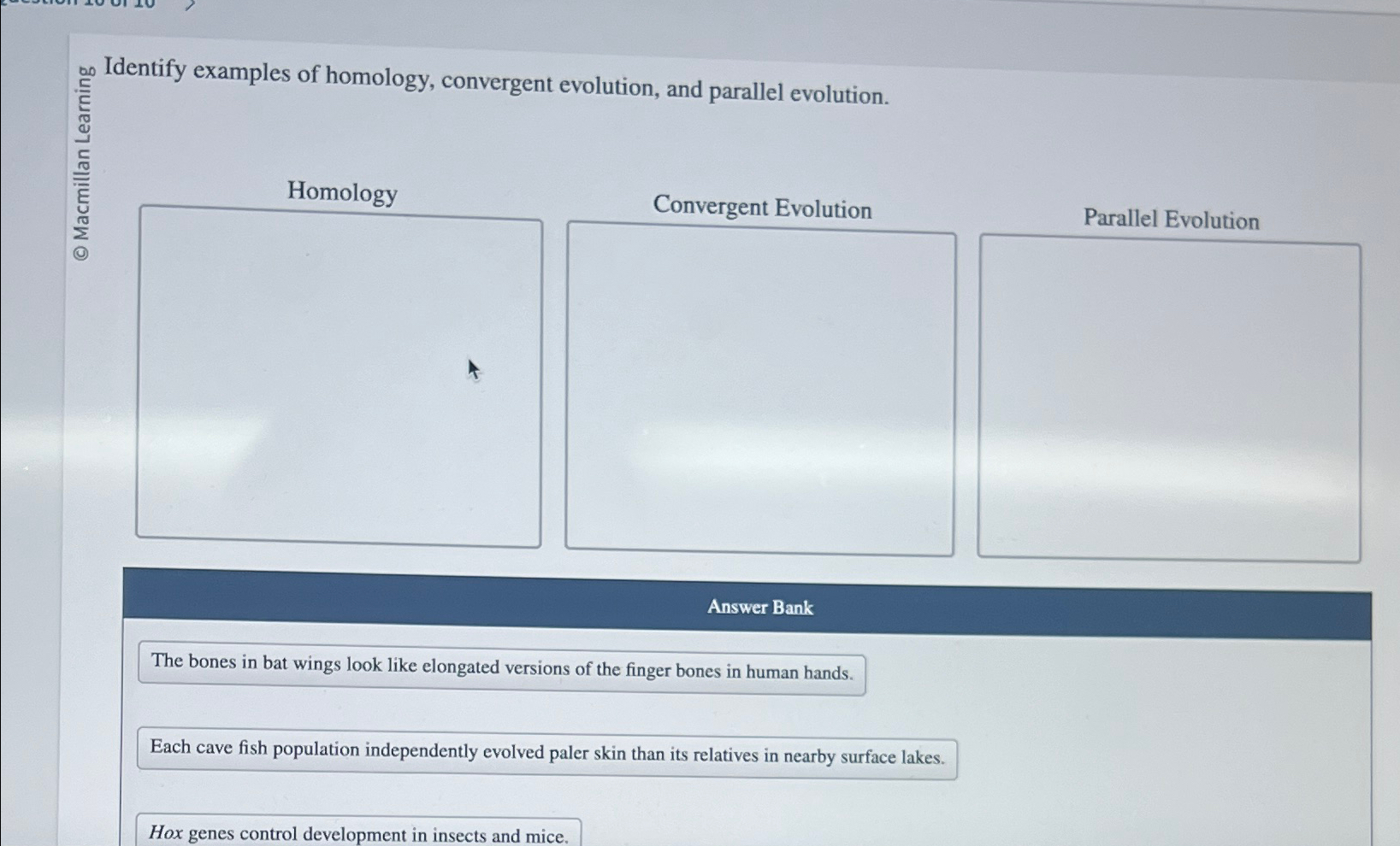 Solved Identify examples of homology, convergent evolution, | Chegg.com