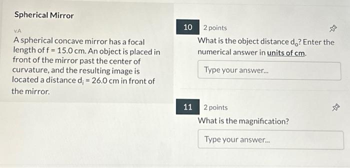 Solved Spherical Mirror V.A A spherical concave mirror has a | Chegg.com