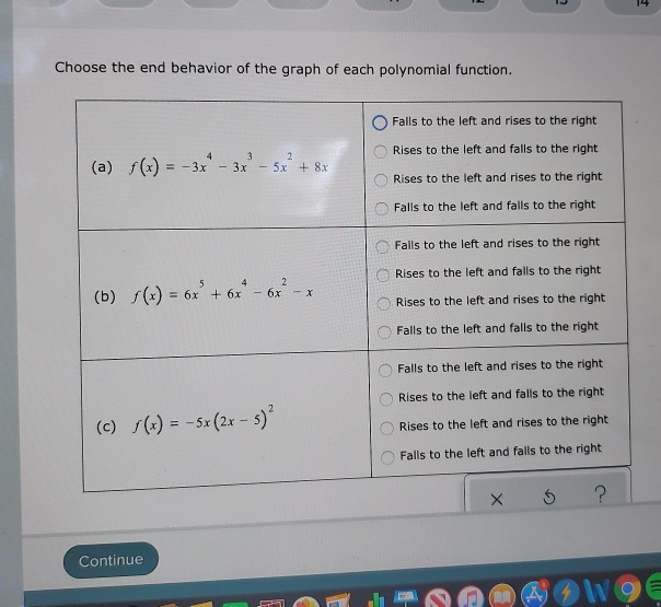 Solved Choose the end behavior of the graph of each | Chegg.com